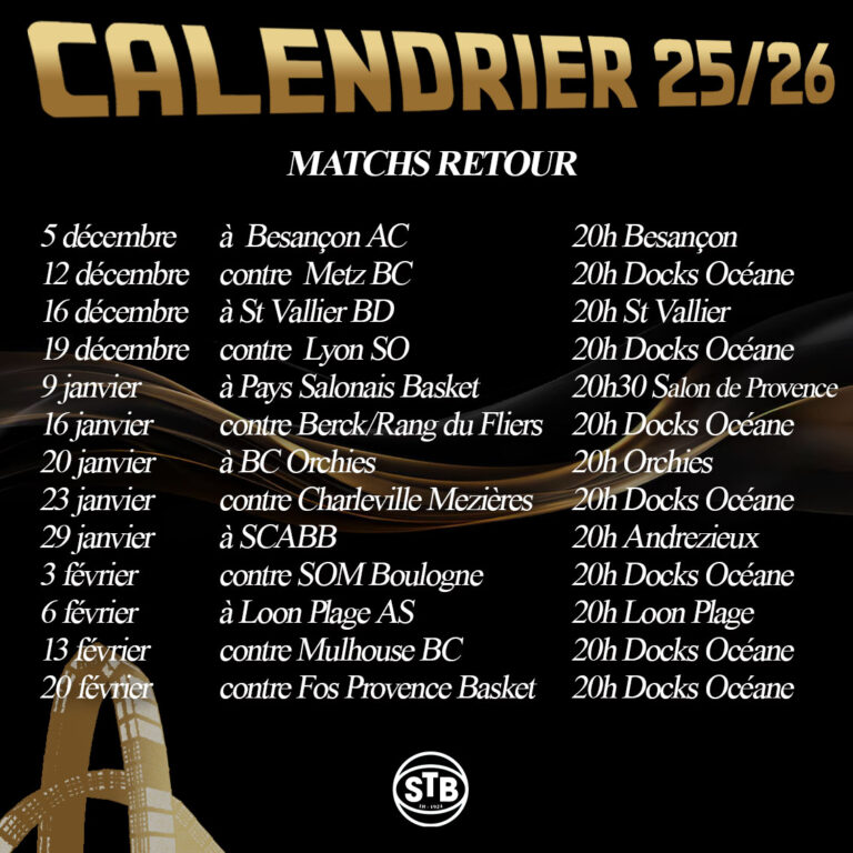 Calendrier NM1 – STB Le Havre – Site officiel du STB Le Havre – Since 1924